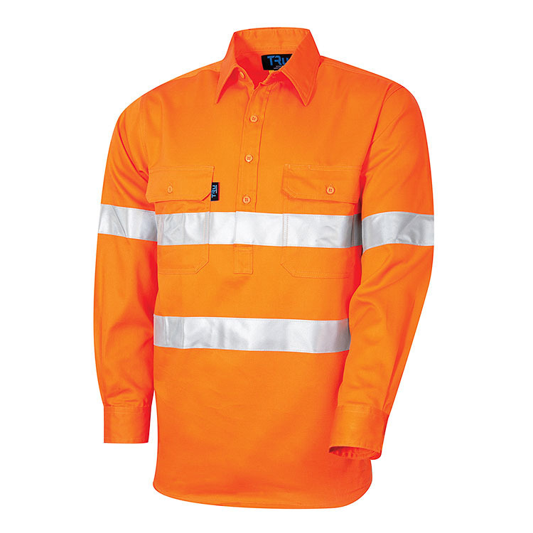 TRU Workwear Regular Weight Hi-Vis Closed Front Cotton Shirt with 3M ...